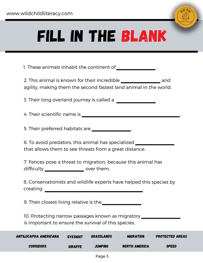 Guess the Species: Pronghorn Antelope, Wildlife Conservation Worksheets ...