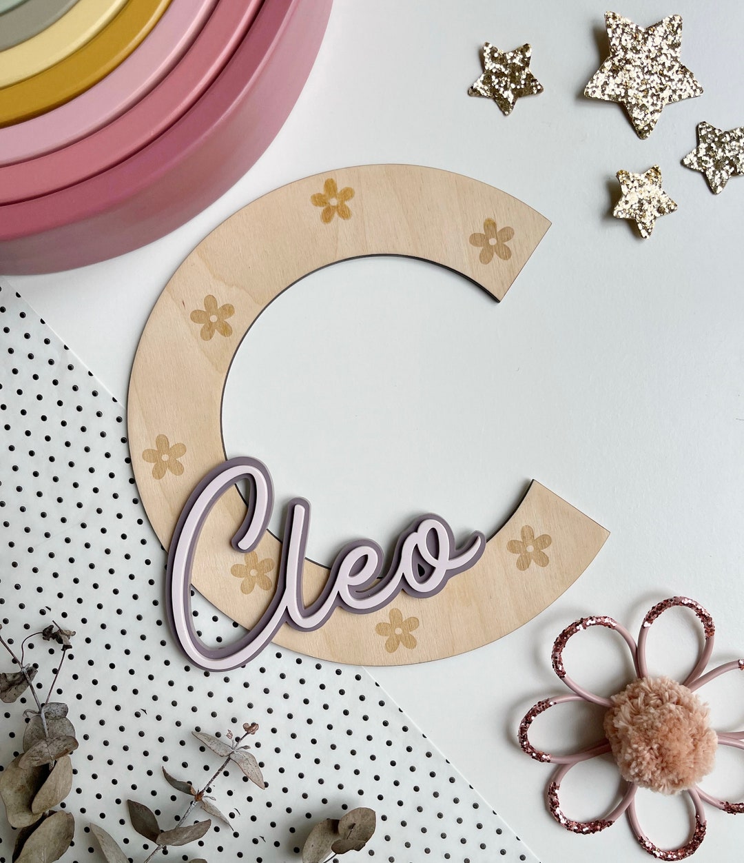 Personalised Wooden Letter Name Wall Art Name Sign Children's Bedroom ...
