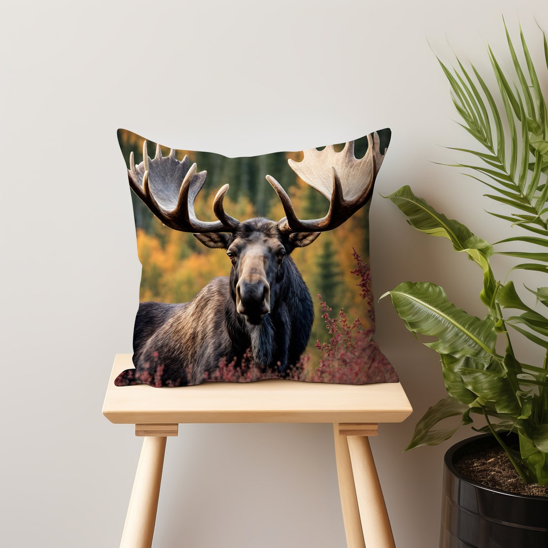 Bull Moose Decorative Pillow - Forest Home Decor, Wildlife Pillow ...