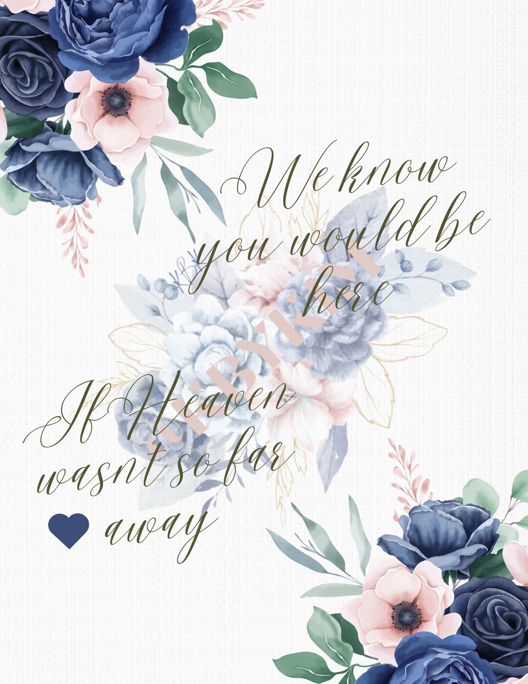 Blue and Pink Floral Memory Table Sign - Etsy