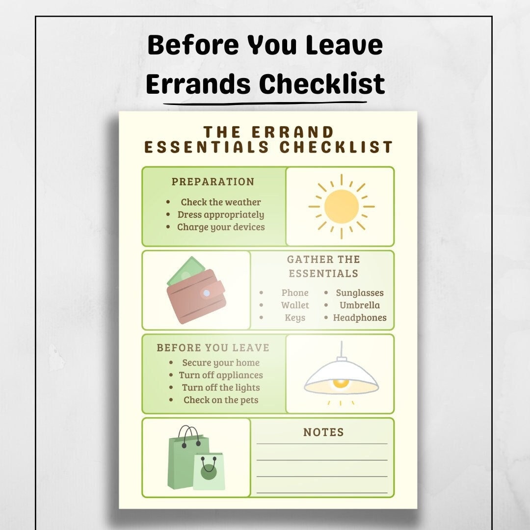 Errands Checklist Printable to Do List PDF Format Ready to Use ...