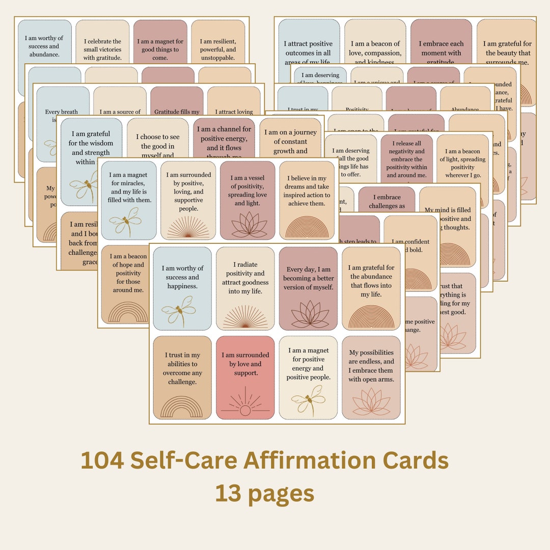 104 Affirmation Digital Download Flash Cards Daily Self-care/positivity ...
