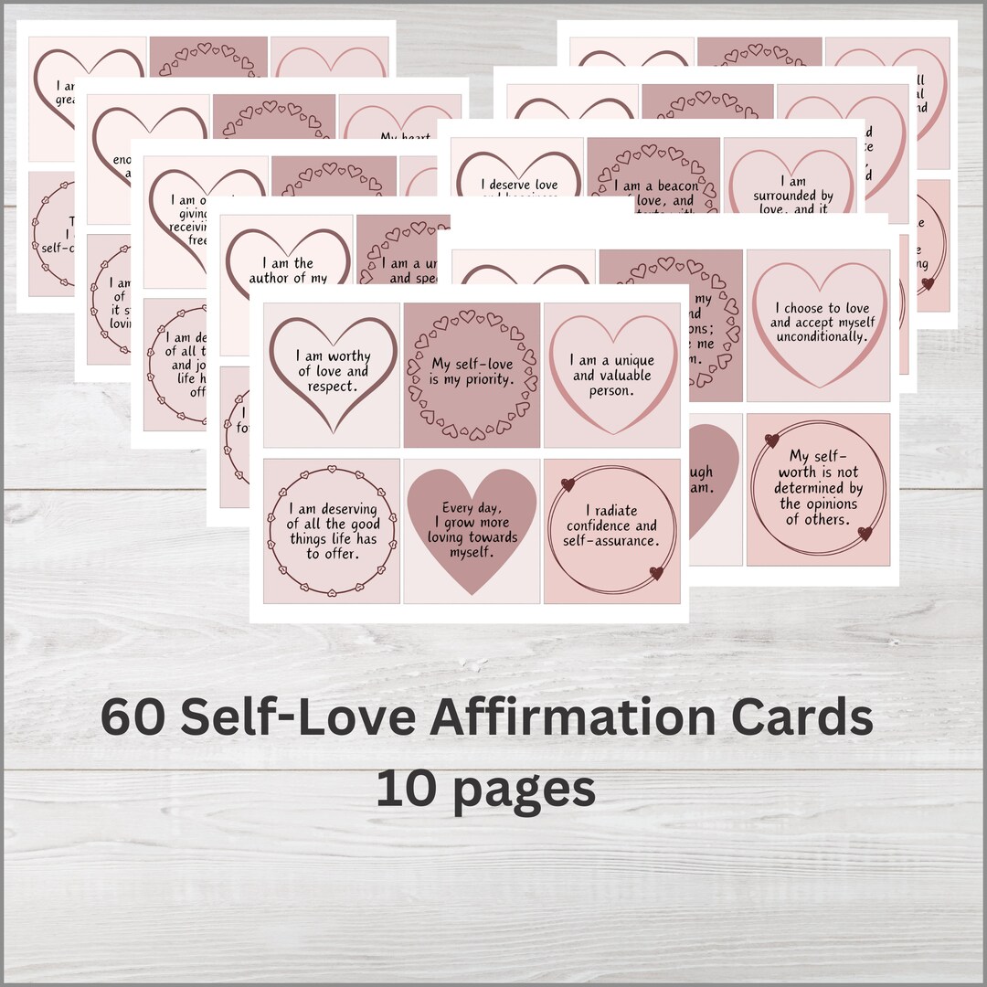 60 Affirmation Digital Download Flash Cards Daily Self-love/positivity ...