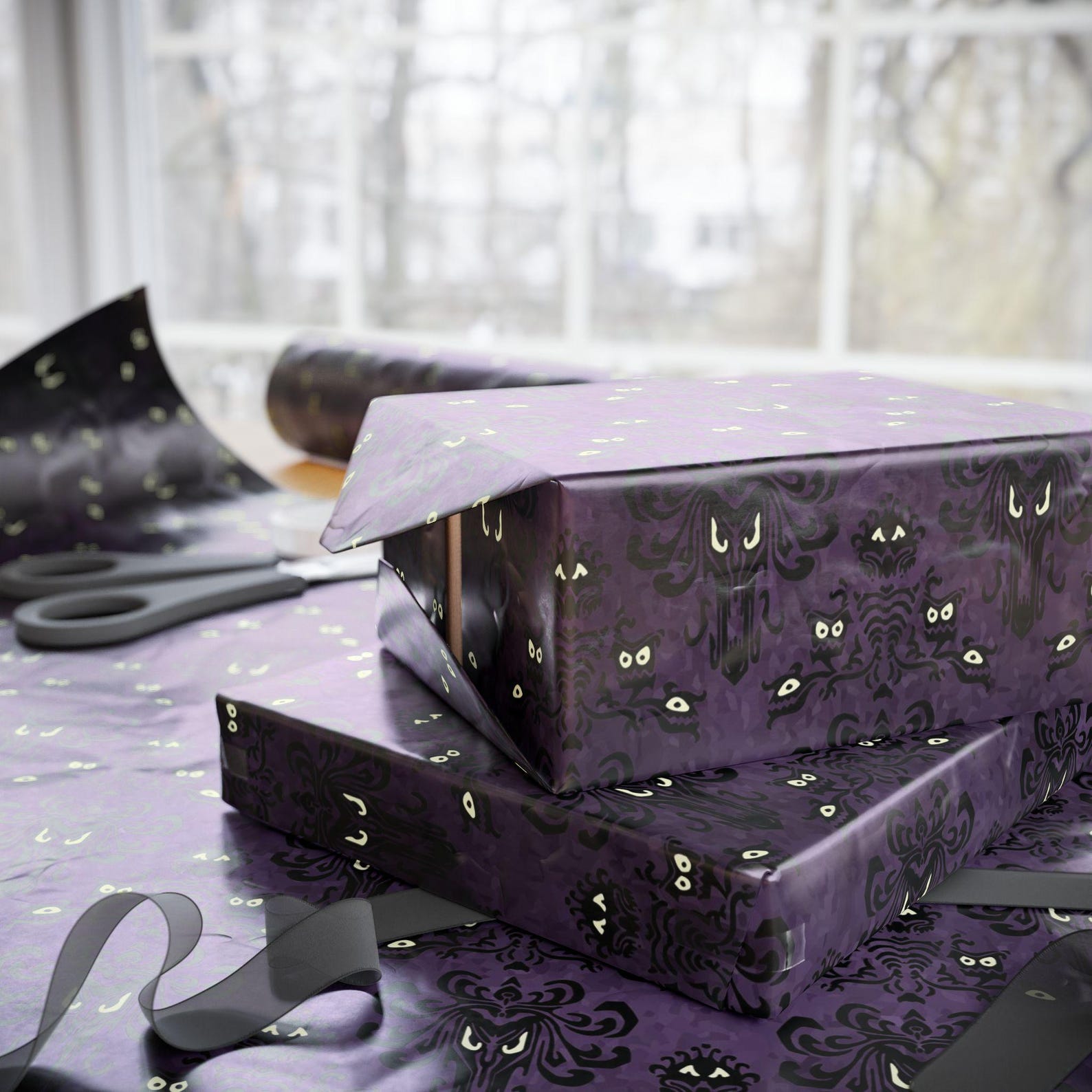 Haunted Mansion Wallpaper Wrapping Papers - Spooky Halloween Gift Wrap, Gothic Home Decor ...
