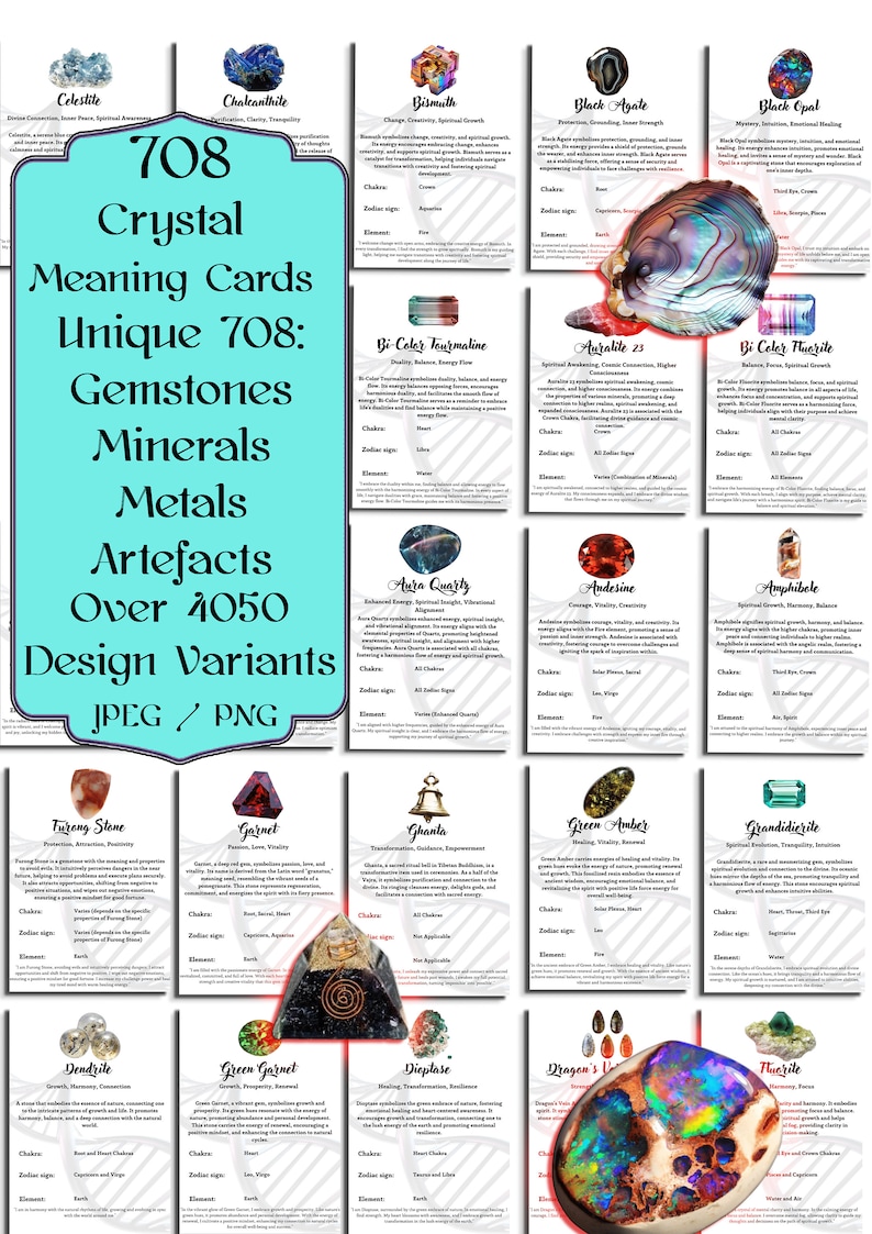 708 Printable Crystal Information Cards, Crystal Meaning Cards ...