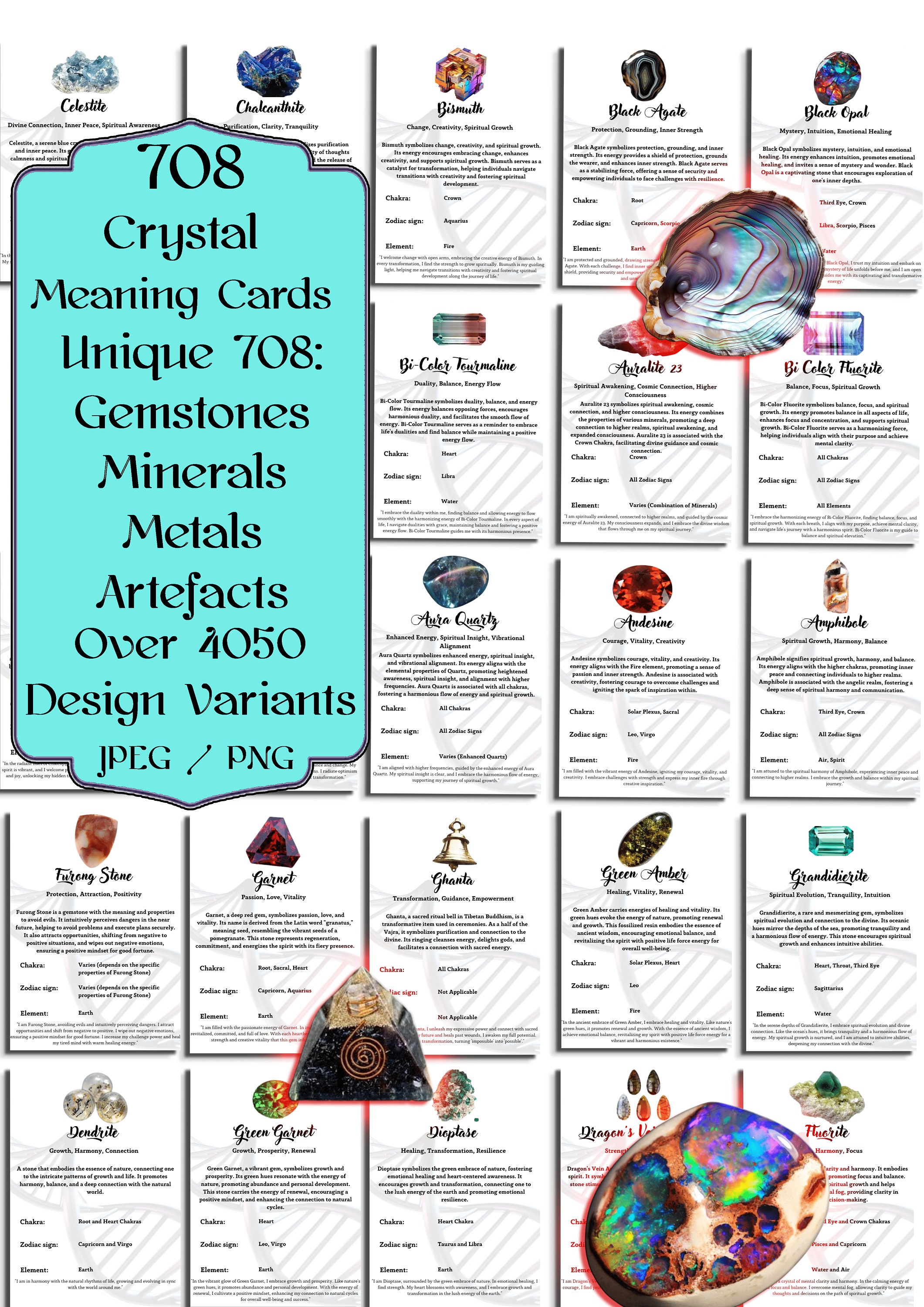 708 Printable Crystal Information Cards, Crystal Meaning Cards ...