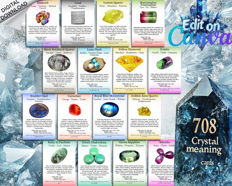 708 Printable Crystal Information Cards, Crystal Meaning Cards ...