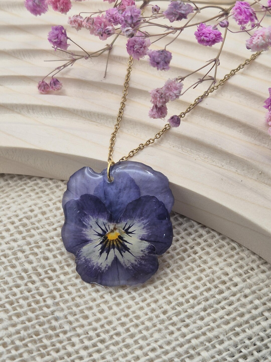 Handmade Real Pansy Pressed Flower Necklace | Resin Flower Jewellery ...