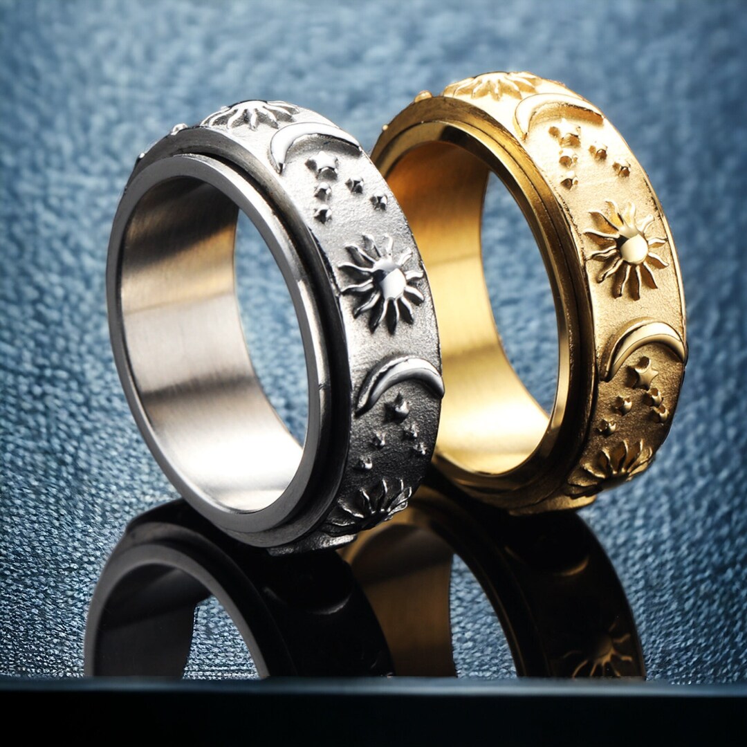Sun and Moon Spinner Ring Celestial Anxiety Ring, Moon and Stars Themed ...