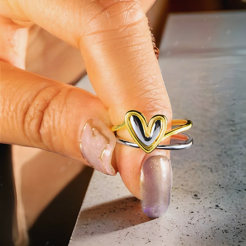 Self Love Reminder Ring Layered Heart Design, Inspirational Jewelry ...