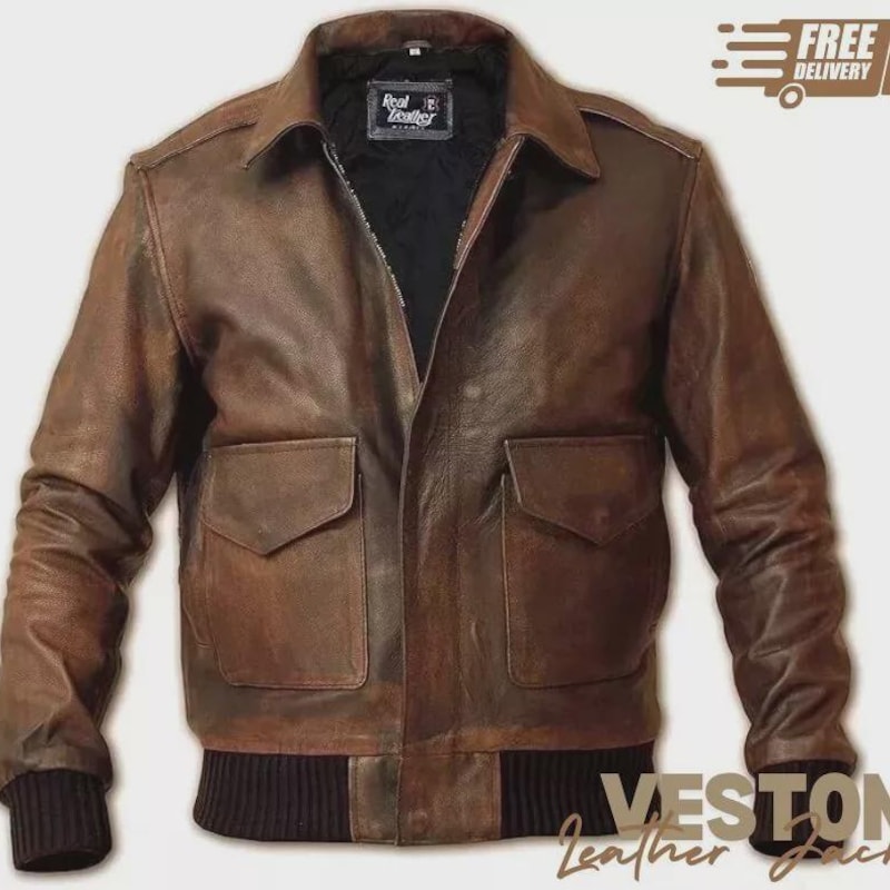 Tan Pilot Leather Jacket - Etsy