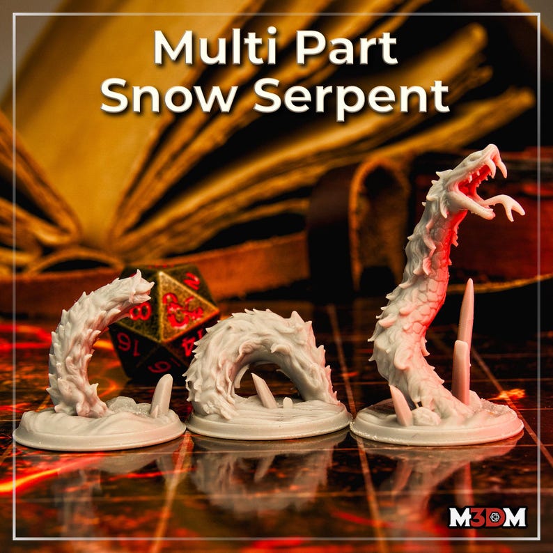 Multi-part Snow Serpent – Scaleable Ice Serpent Miniature for D&D ...