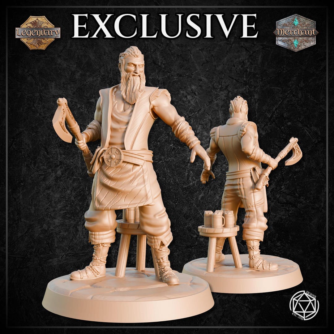 Viking Barkeep Miniature – Legendary Tavernkeeper With Axe Variant ...