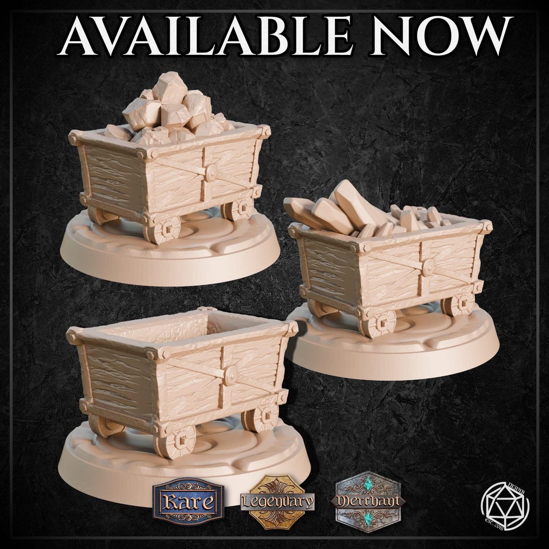 Mine Cart Terrain Set – 3D Printed Prop for D&D, Pathfinder, TTRPG ...