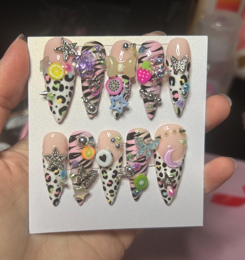 Y2k Lisa Frank Inspired Junk Nails Handmade Press on Nail Set - Etsy