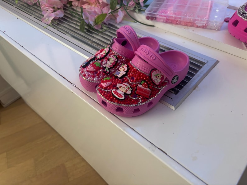 Custom Strawberry Shortcake Bling Crocs: Personalized Rhinestone Shoes ...
