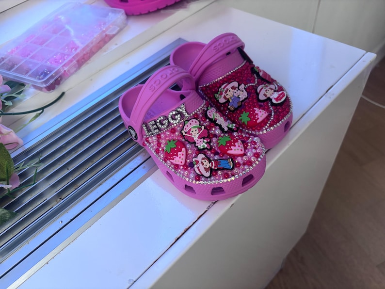 Custom Strawberry Shortcake Bling Crocs: Personalized Rhinestone Shoes ...