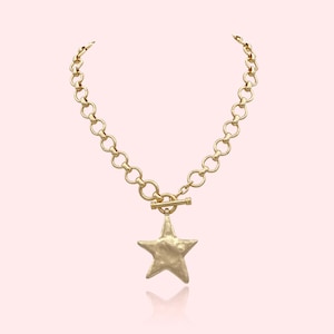 Hammered Bold Star Necklace Thick Chain Set, Chunky Star Statement ...