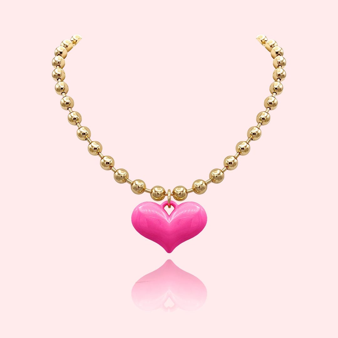 Heart Pendant With Ball Chain Necklace, Bold Heart Pendant Necklace ...