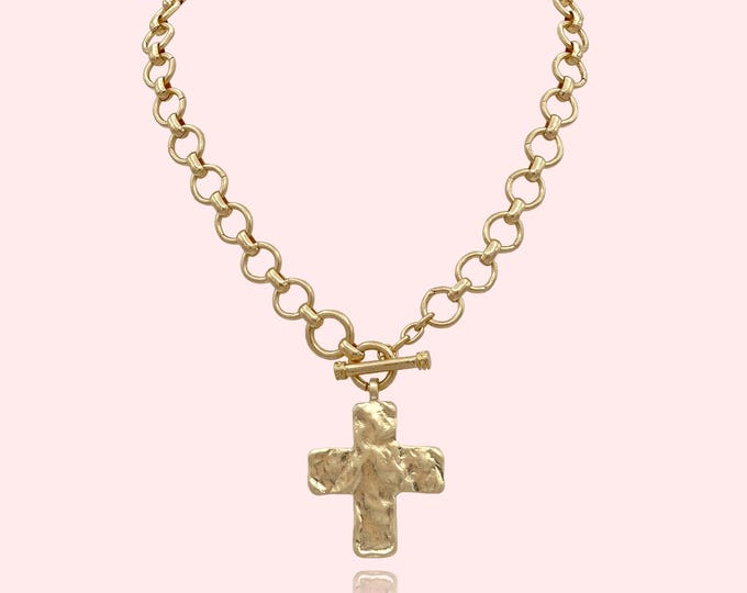 18k Gold Big Cross Necklace Woven Stainless Steel Cross Oversized ...
