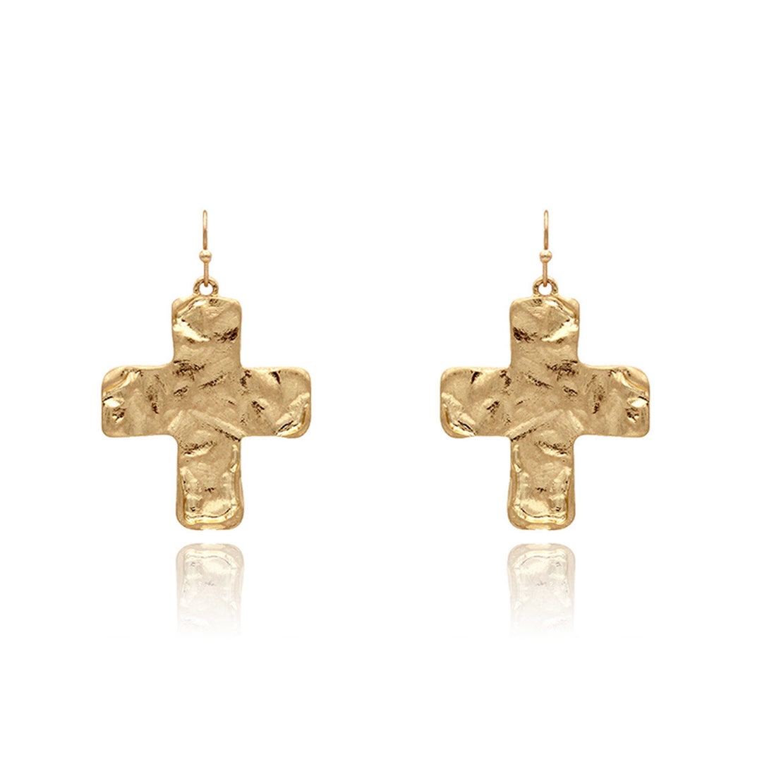 Maison Hammered Cross Earrings, Large Statement Earrings, Cross ...
