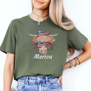 4th of July Highland Cow Shirt,merica Cow Tee,fourth of July Gift ...