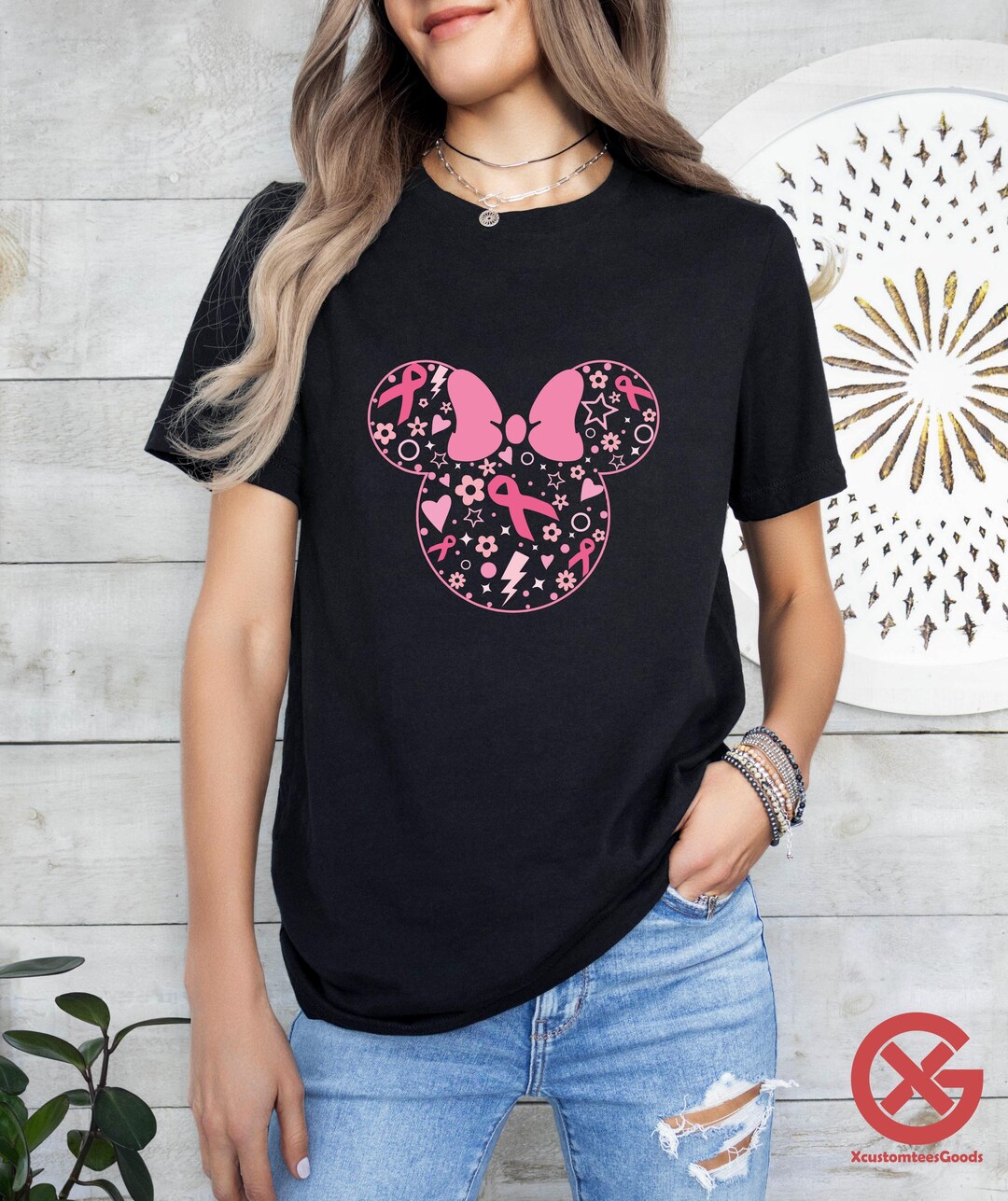 Minnie Mouse Breast Cancer Awareness Shirt,pink Ribbon Minnie Head T ...