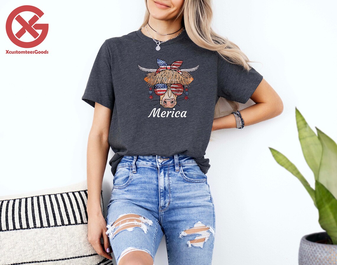 4th of July Highland Cow Shirt,merica Cow Tee,fourth of July Gift ...
