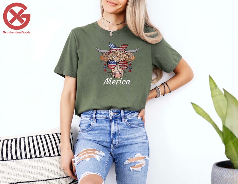 4th of July Highland Cow Shirt,merica Cow Tee,fourth of July Gift ...
