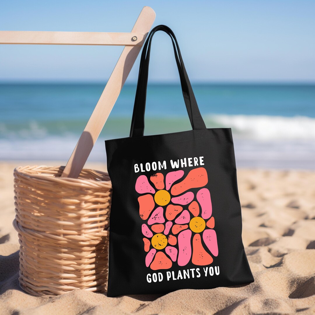 Bloom Where God Plants You Tote Bag,boho Wildflower Christian Canvas ...