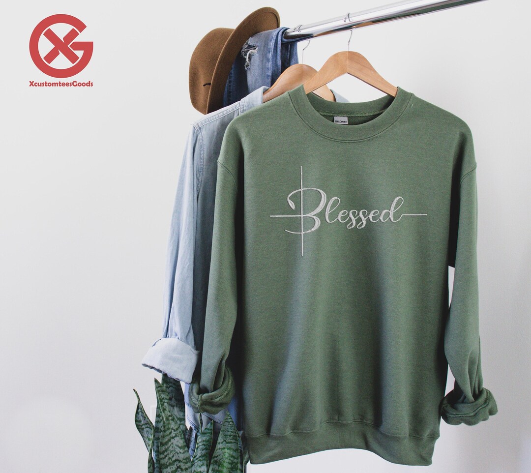 Blessed Cross Embroidery Sweatshirt: Christian Religious Gift - Etsy