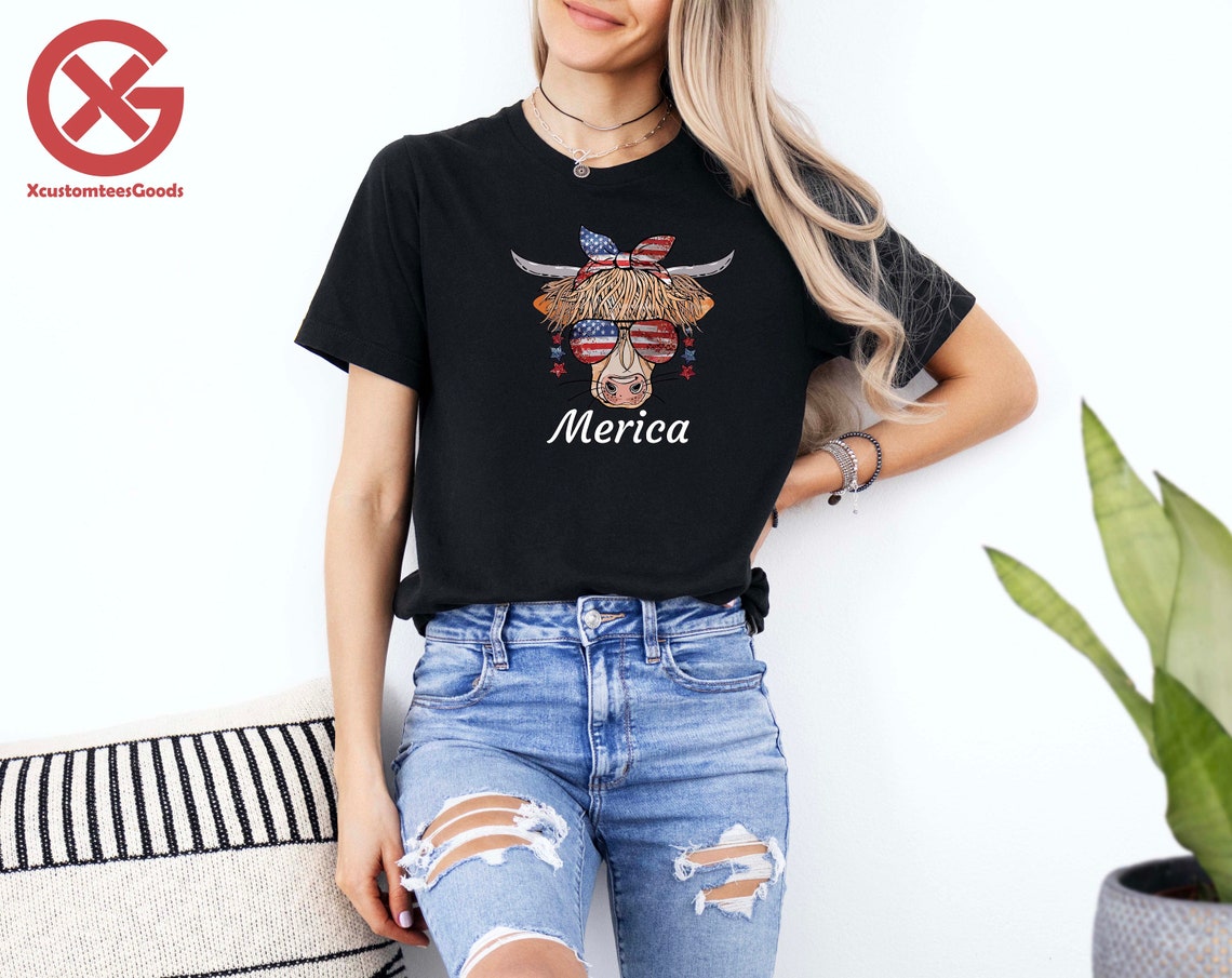 4th of July Highland Cow Shirt,merica Cow Tee,fourth of July Gift ...