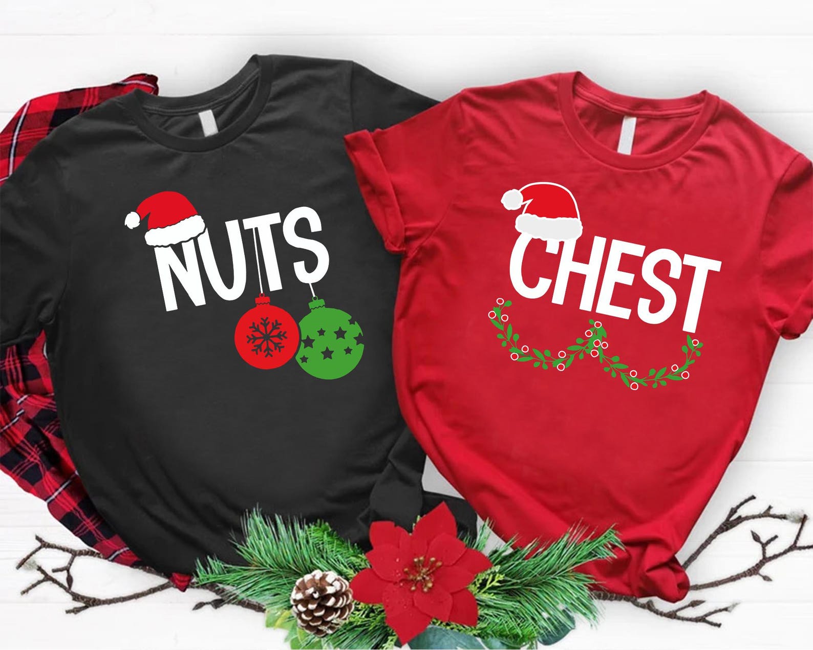 Chest and Nuts Christmas Shirt, Chest Nuts Couple Matching Tee,adult ...