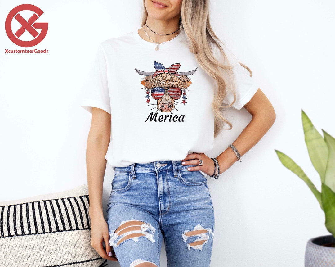 4th of July Highland Cow Shirt,merica Cow Tee,fourth of July Gift ...