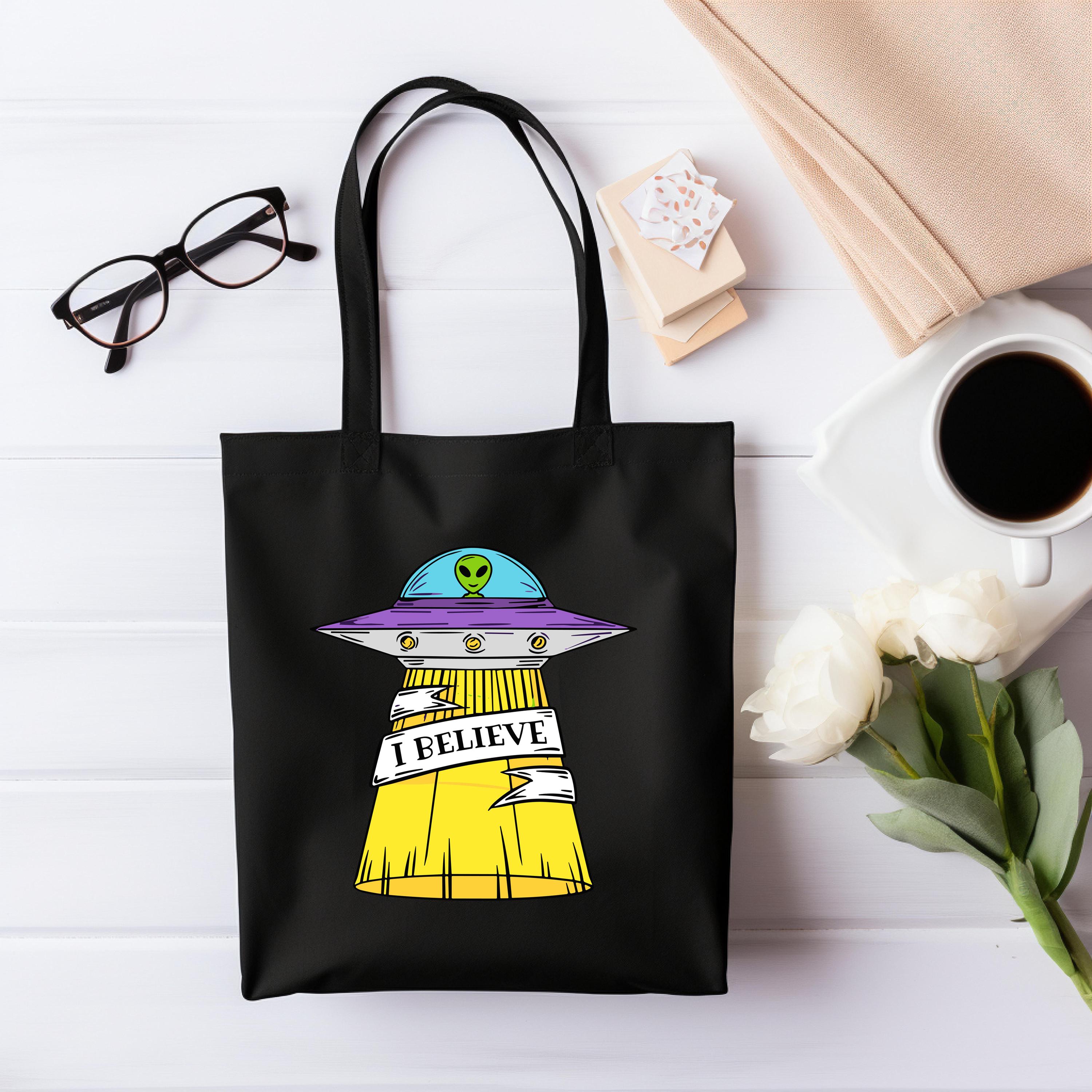 UFO 'I Believe' Graphic Canvas Tote Bag - Alien Abduction Gift - Etsy