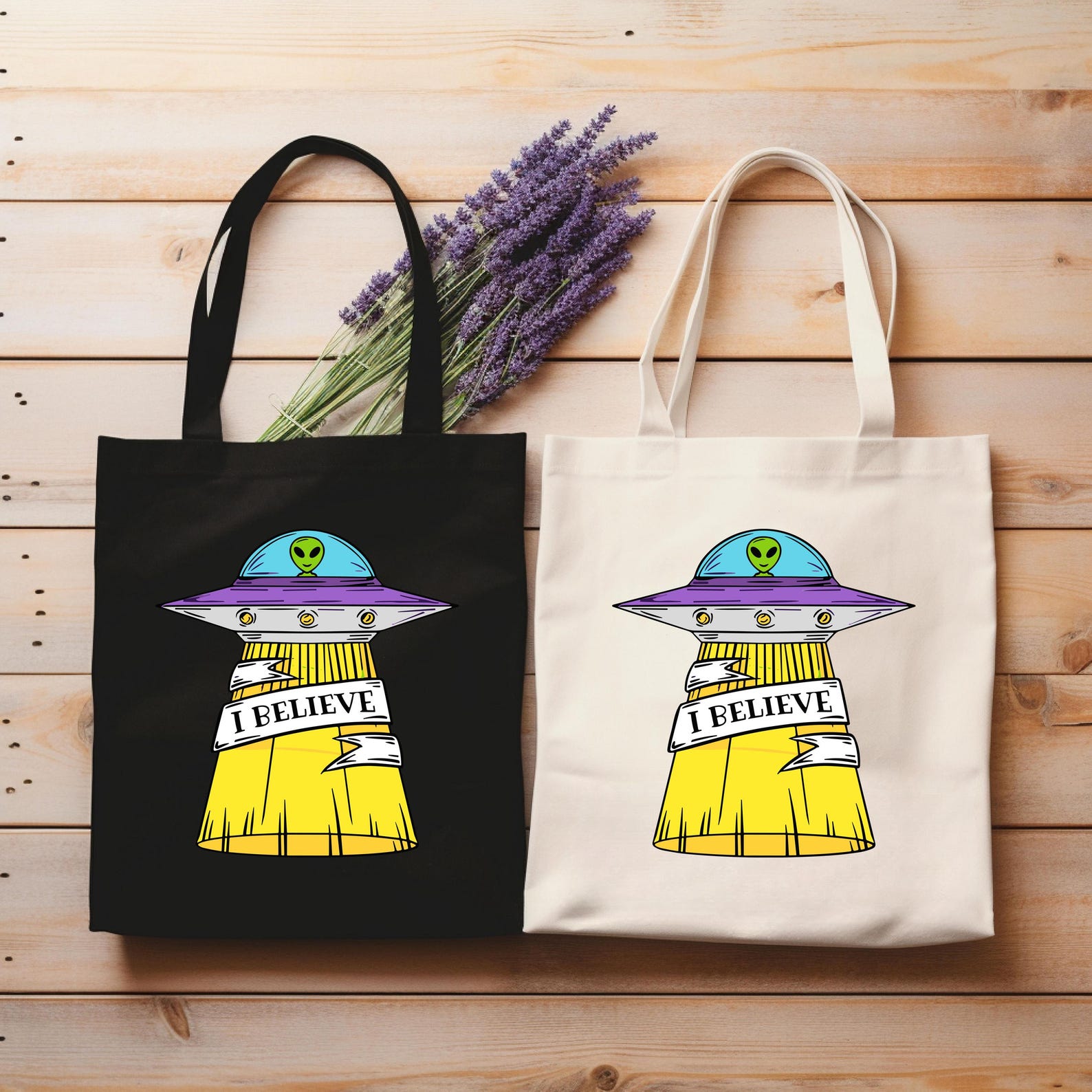 UFO 'I Believe' Graphic Canvas Tote Bag - Alien Abduction Gift - Etsy