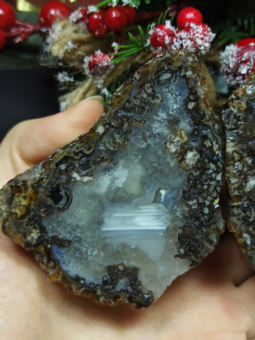 Ocean and Flower View Stone, Waterline Banded Agate, Metaphysical ...