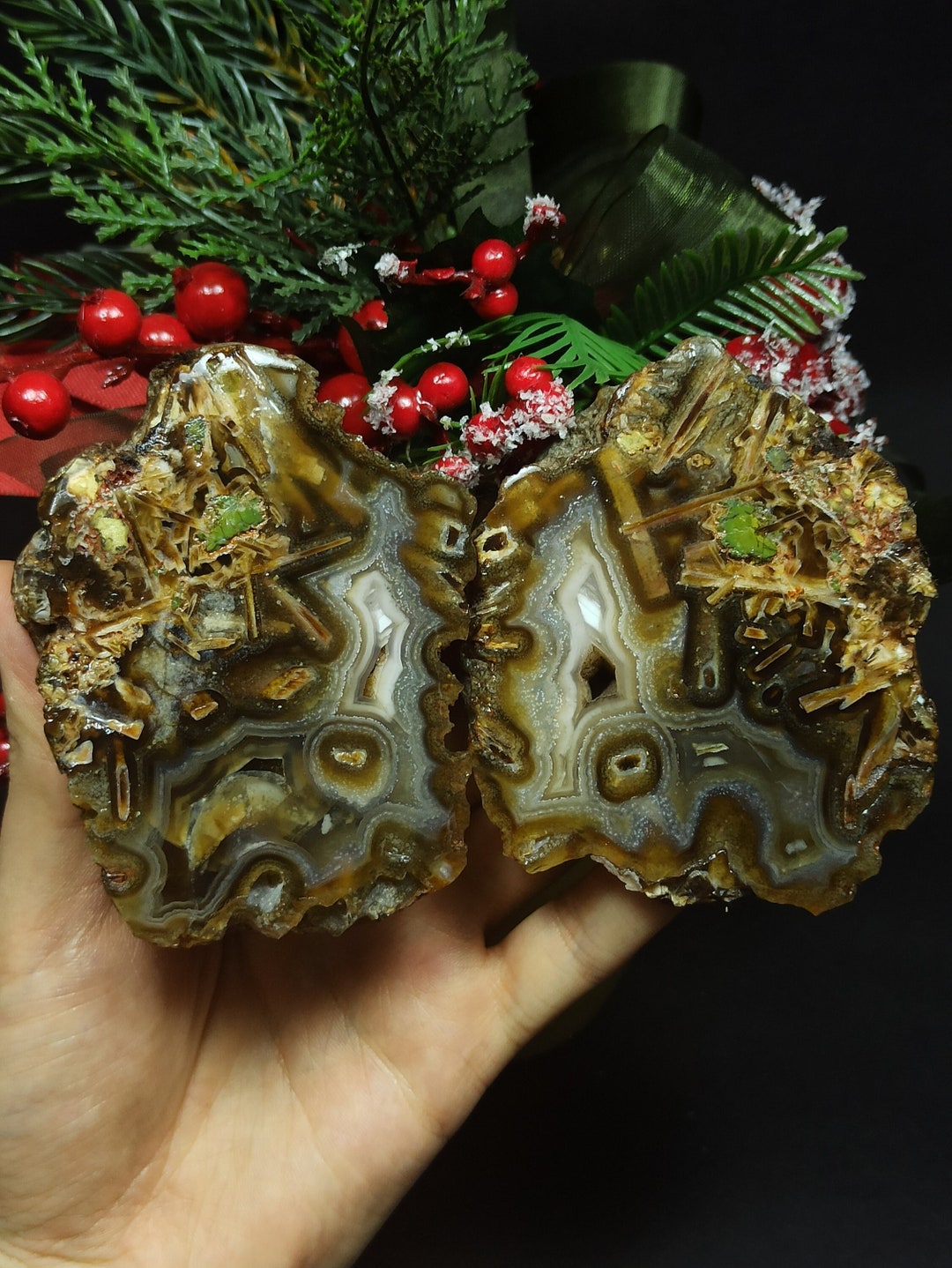 Yellow Stick Geode Turkish Agate Pair, Metaphysical Crystal, Rough Raw ...