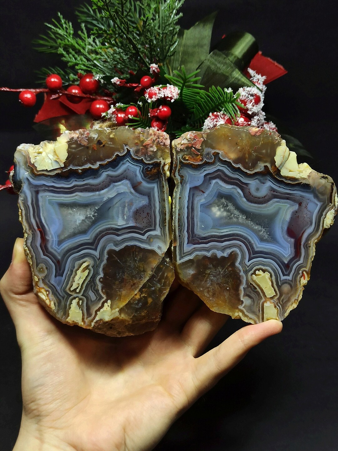 Large Purple and Blue Banded and 3D Crystal Agate, Polished Turkish ...