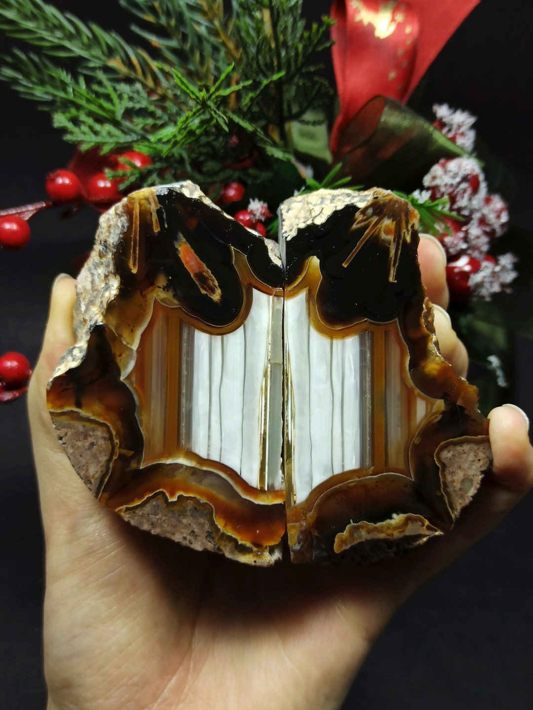 Orange and White Waterline Turkish Agate Pair, Stick Agate ...