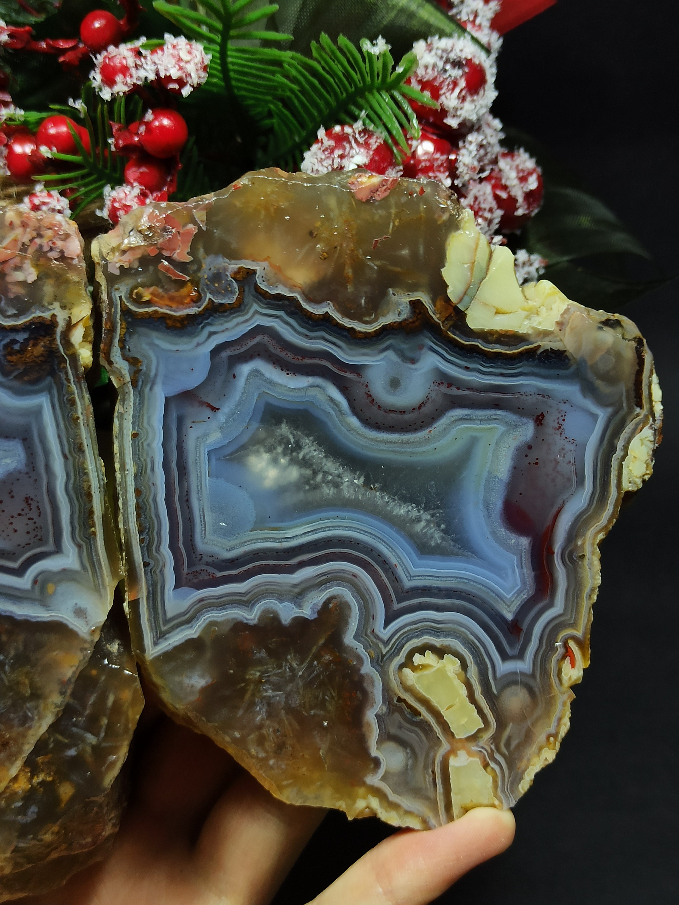Large Purple and Blue Banded and 3D Crystal Agate, Polished Turkish ...