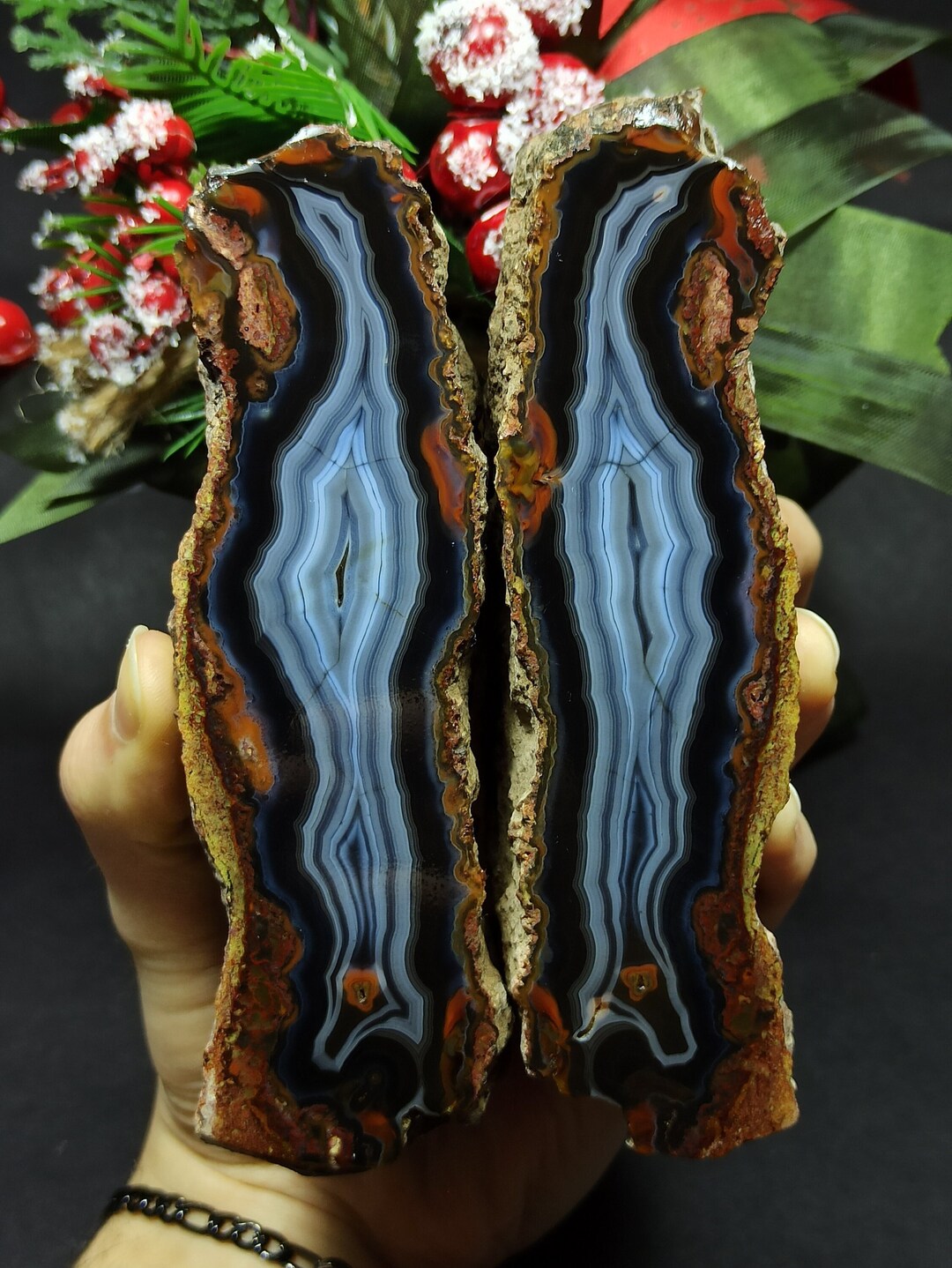 Rare Black and Blue Banded Agate, Blue Pair Agate, Cut and Polished ...