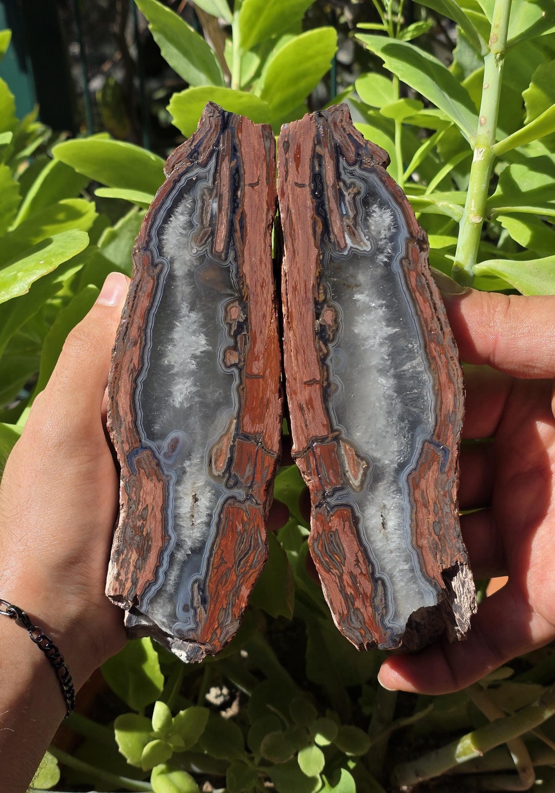 Large Blue and Grey Banded Rhyolite Agate, Turkish Agate Pair ...