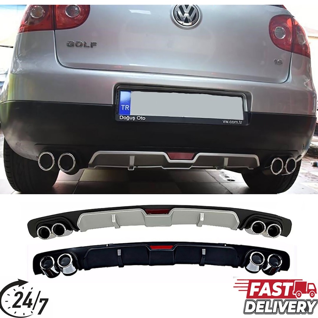 For Vw Golf Mk5 Rear Diffuser Diffusor Black or Gray Chrome Exhaust ...