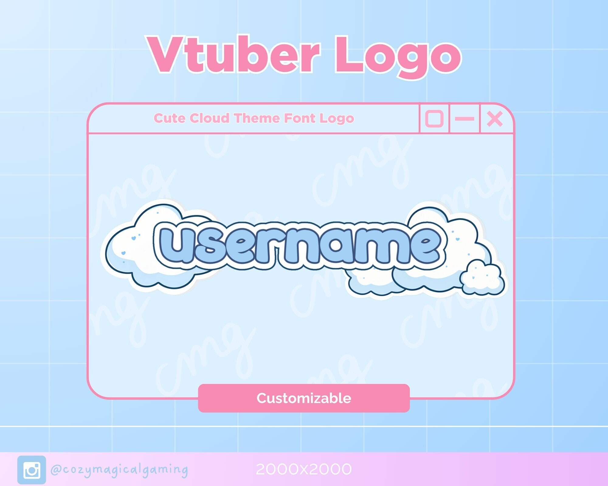 Vtuber Logo Customizable for Twitch Streamers Cute Text Logo Chibi Font ...