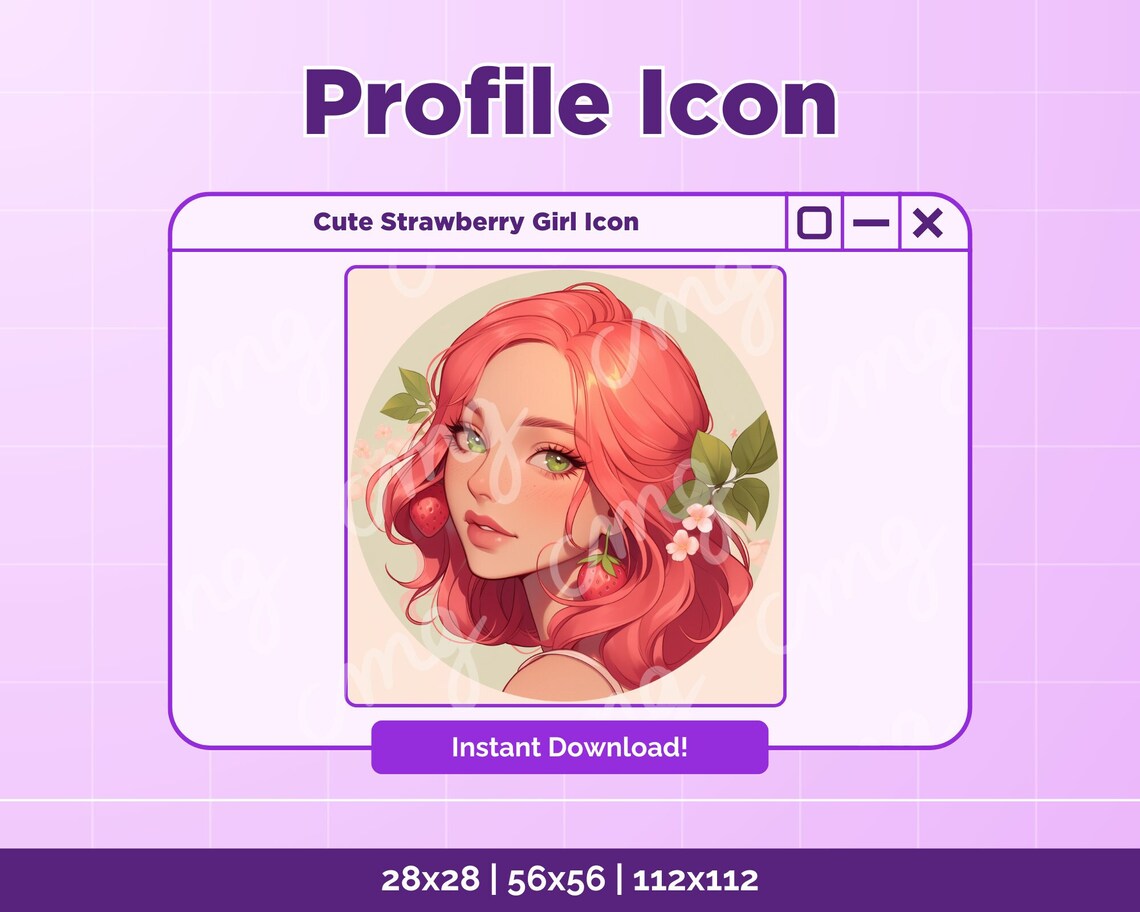 Cute Strawberry Anime Girl Digital Drawing Perfect as a Twitch Icon for ...
