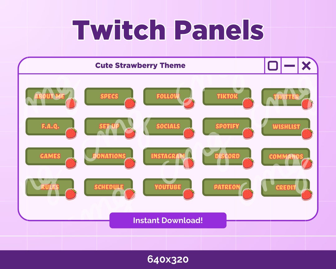CUTE STRAWBERRY Panels for Twitch Streamers | Twitch Stream Panel Pack ...
