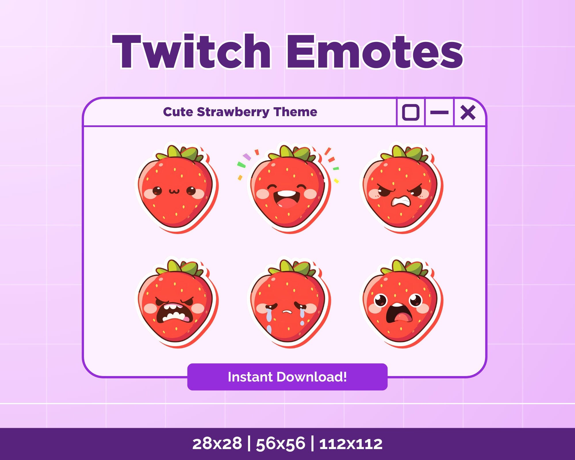 Cute Strawberry Twitch Emotes Pack for Twitch Streamer or Vtuber, Emote ...