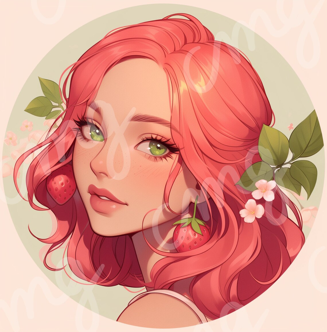 Cute Strawberry Anime Girl Digital Drawing Perfect as a Twitch Icon for ...