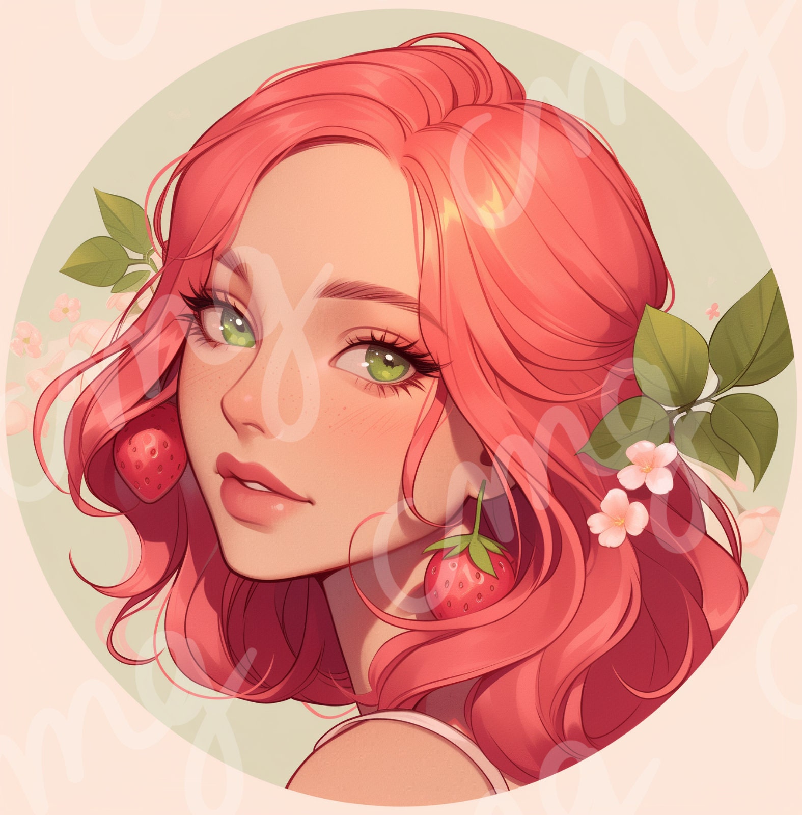 Cute Strawberry Anime Girl Digital Drawing Perfect as a Twitch Icon for ...